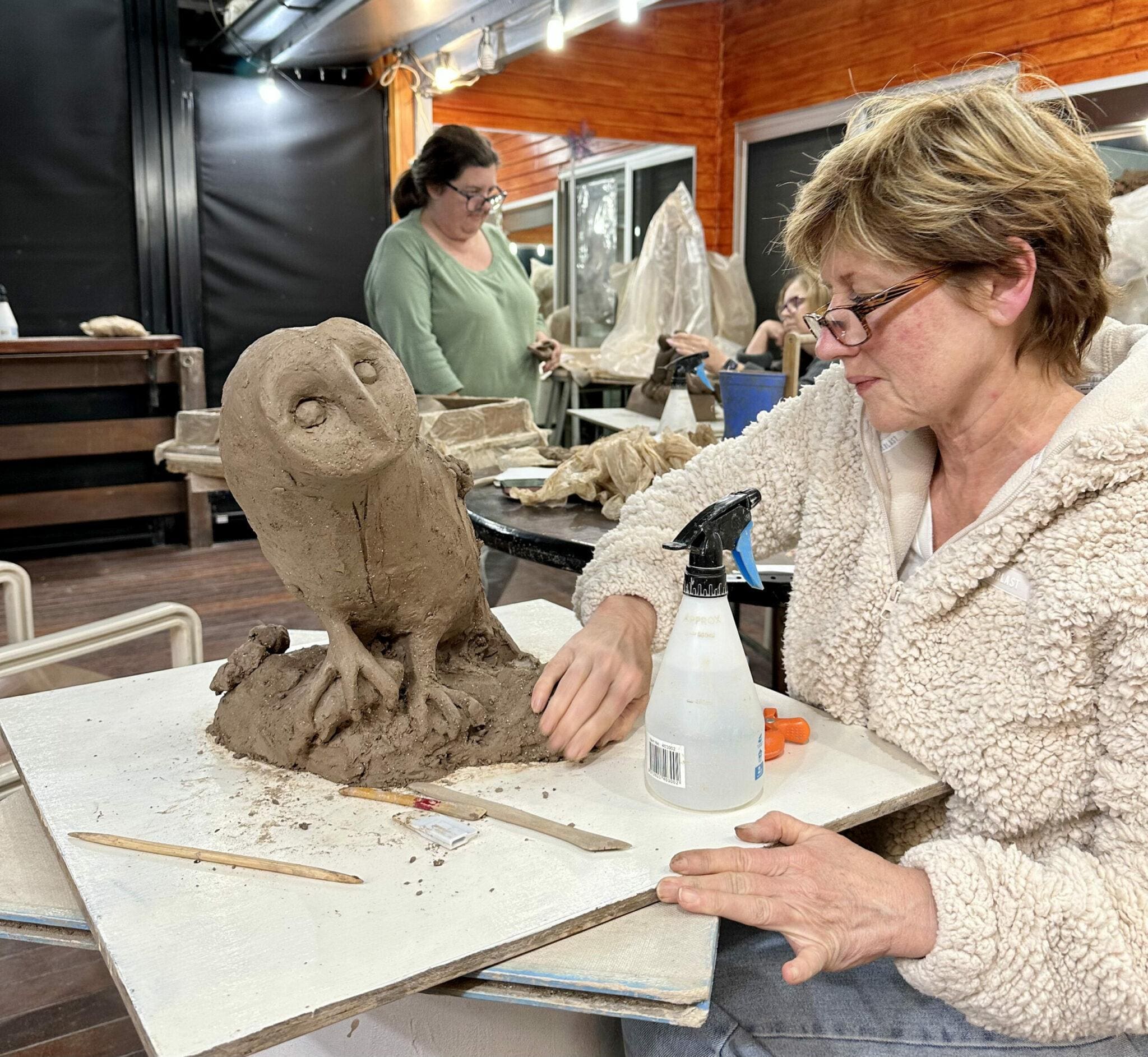 Clay Owl being created - Georgettes Art in Brisbane and Redlands